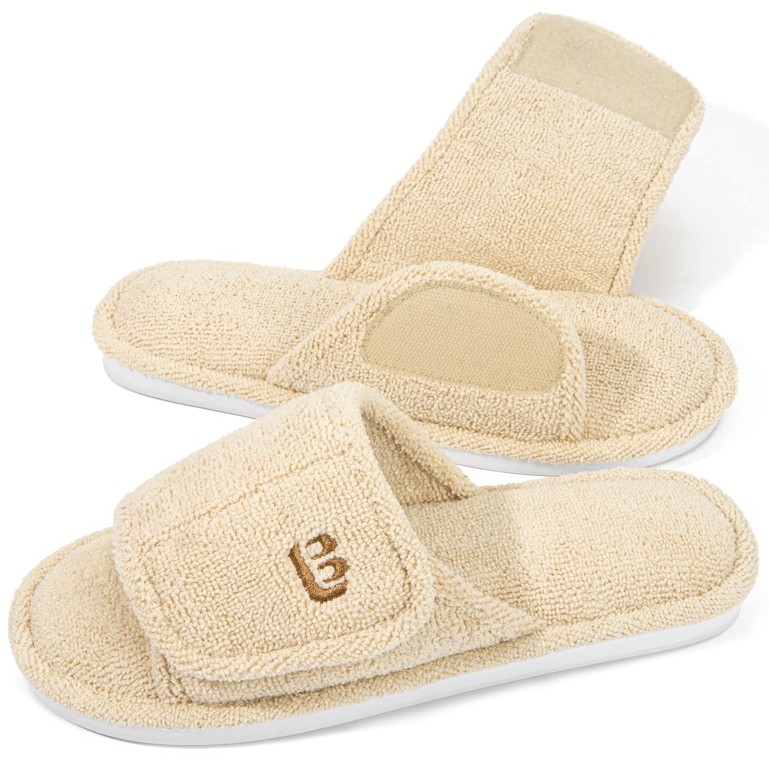 LongBay Women's Open Toe Slippers Memory Foam Adjustable Bedroom House ...