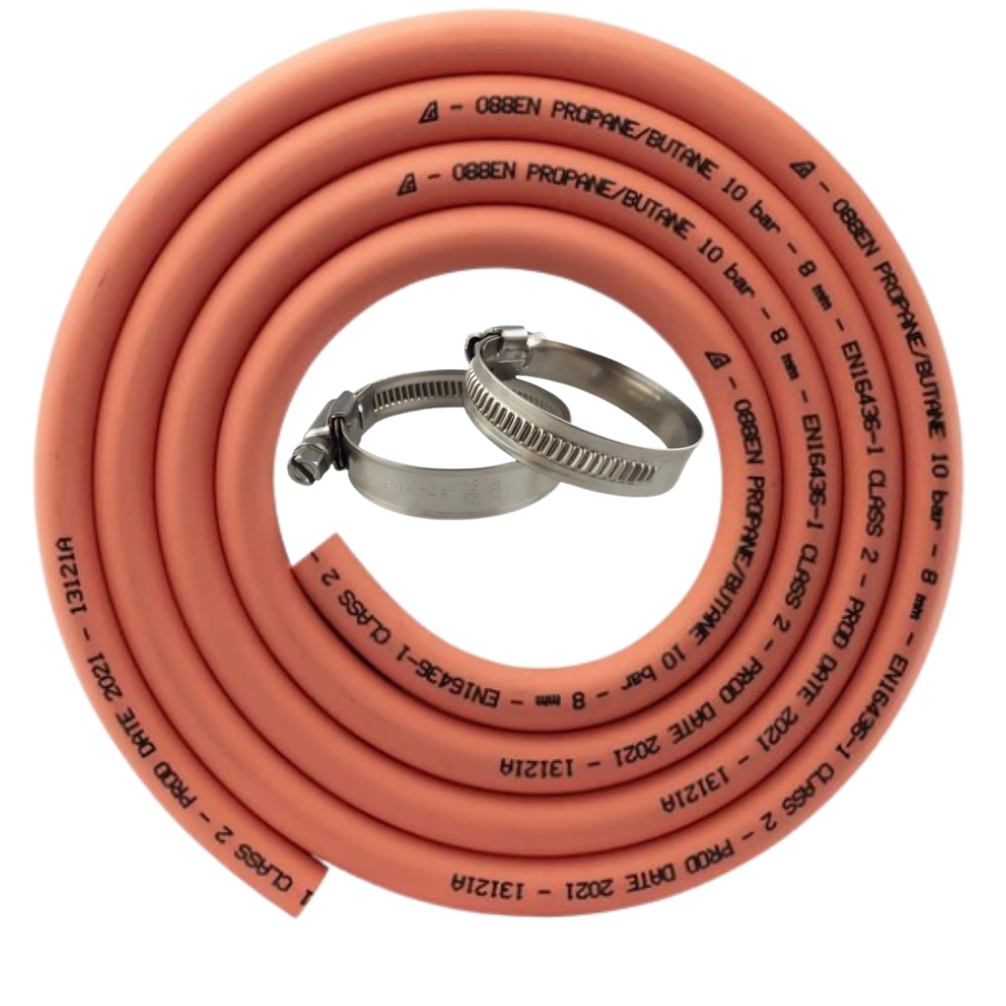 Rubber Gas Butane/Propane LPG Hose Pipe 8mm Internal bore with 2 Clips ...