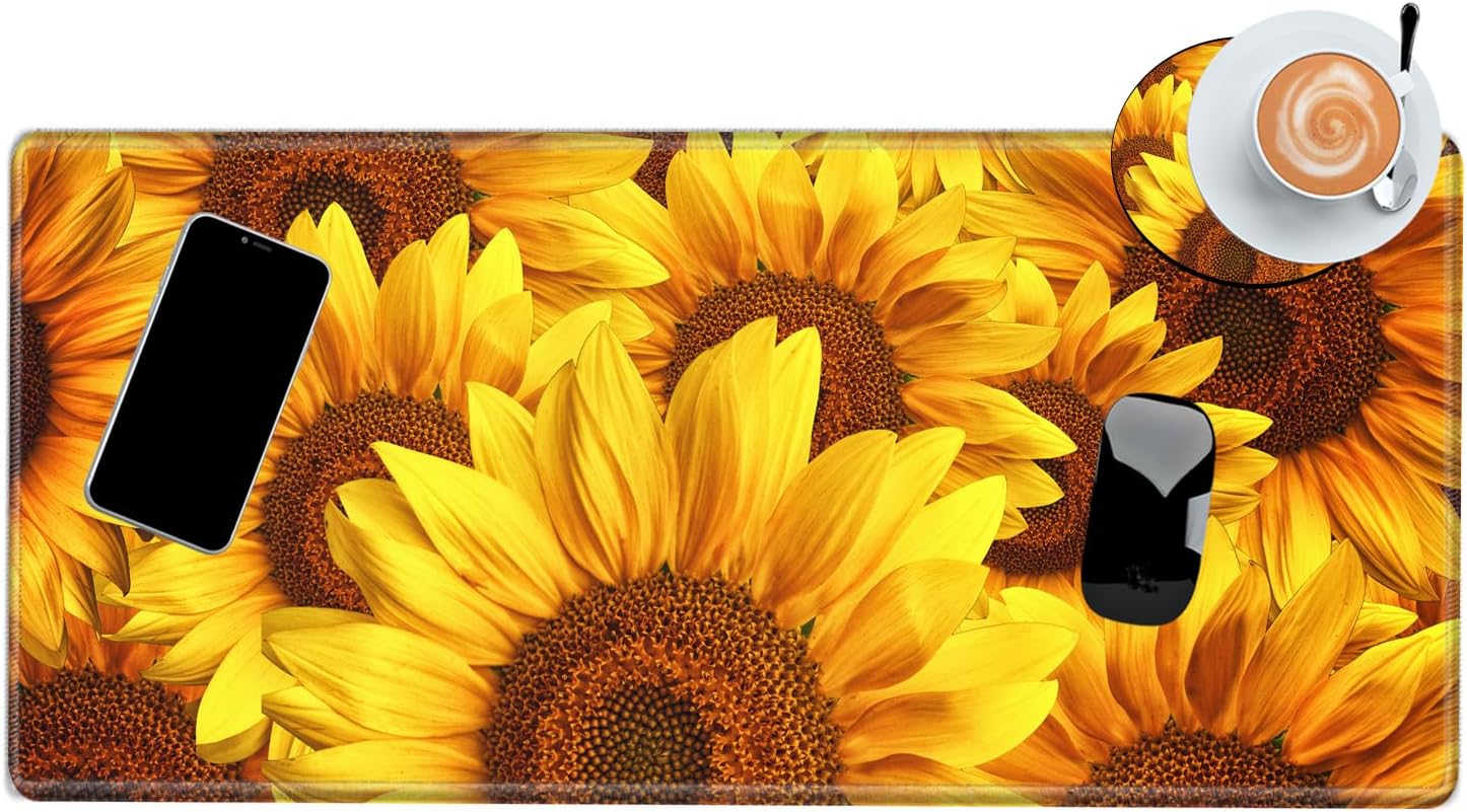 Amazon.com: Sunflower Mouse Pad 24x12 Desk Pad XL Mousepad Gaming Desk ...