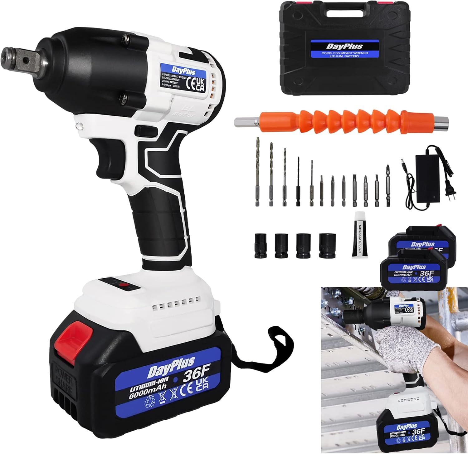 Cordless Brushless Impact Wrench & Eletric Drill, 2x6.0Ah Batteries ...