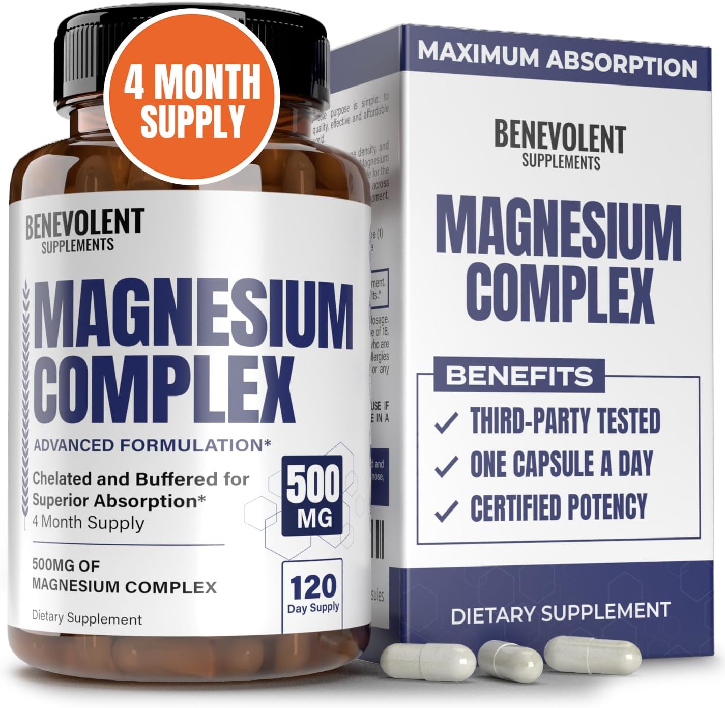 Amazon.com: Magnesium Complex Supplement, 4 Month Supply of 500mg 5-in ...