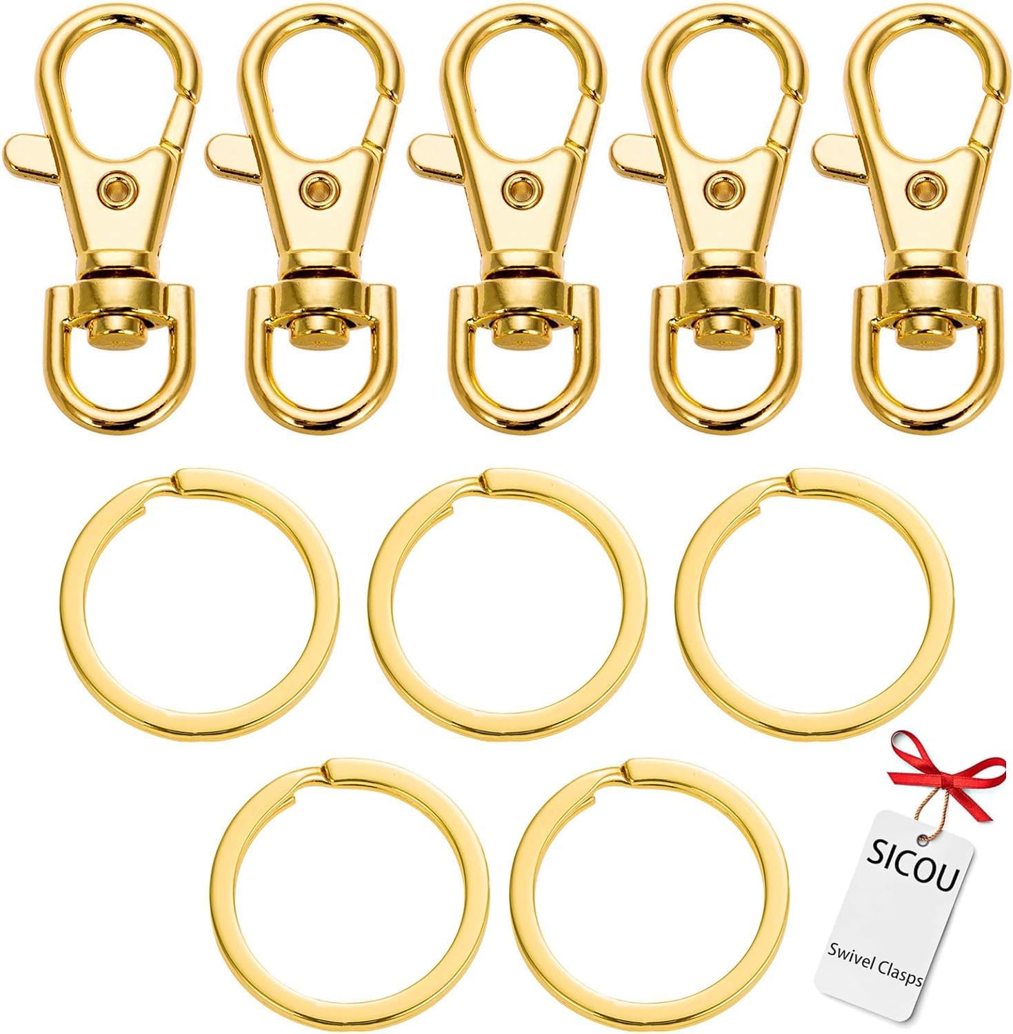Amazon.com: Gold Keychain Clip Snap Hooks with Key Rings Car Keychain ...