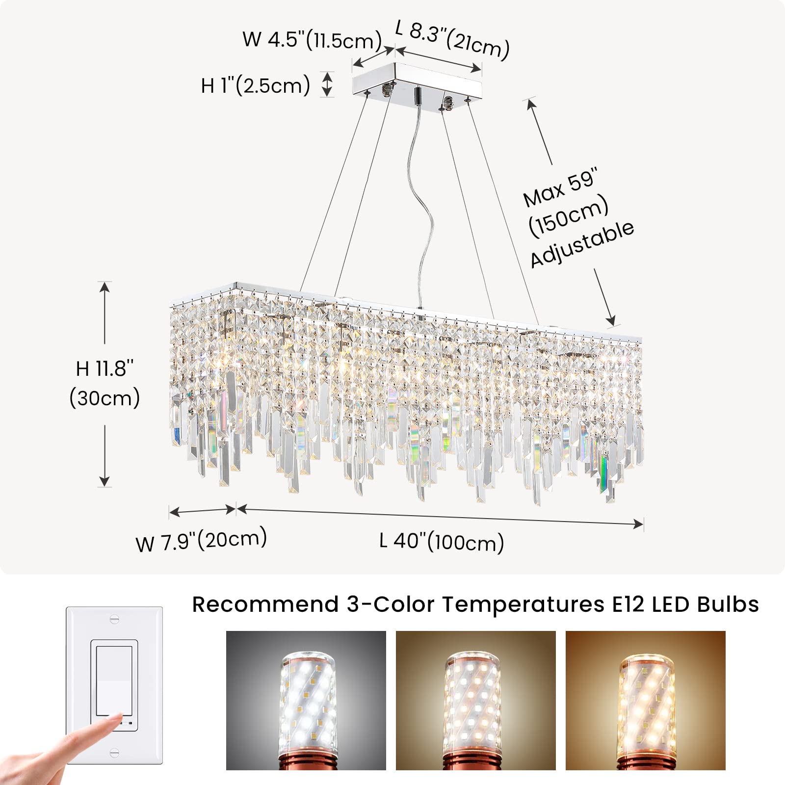 Siljoy 8-Light Modern Rectangle Chandelier, Silver Contemporary Hanging ...