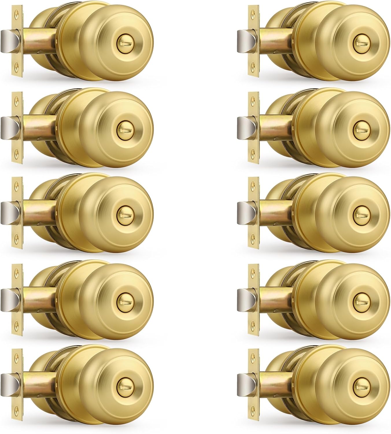 Probrico Brushed Brass Bed/Bath Knobs Keyless Privacy Interior Doors ...