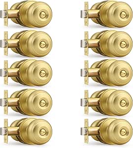 Probrico Brushed Brass Bed/Bath Knobs Keyless Privacy Interior Doors ...