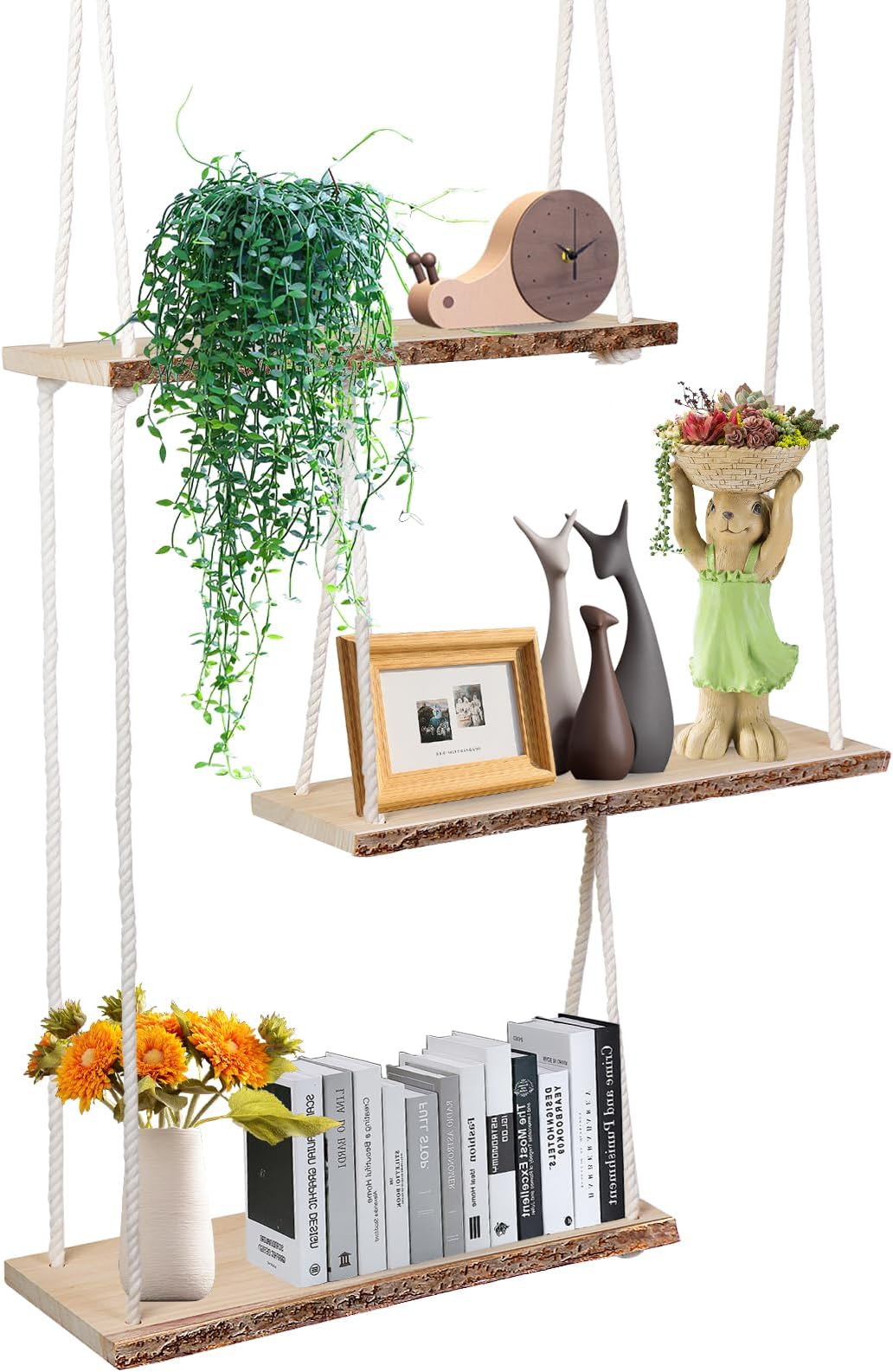 Amazon.com: OriCre Floating Shelves Boho Wall Shelves 3 Tier Rustic ...