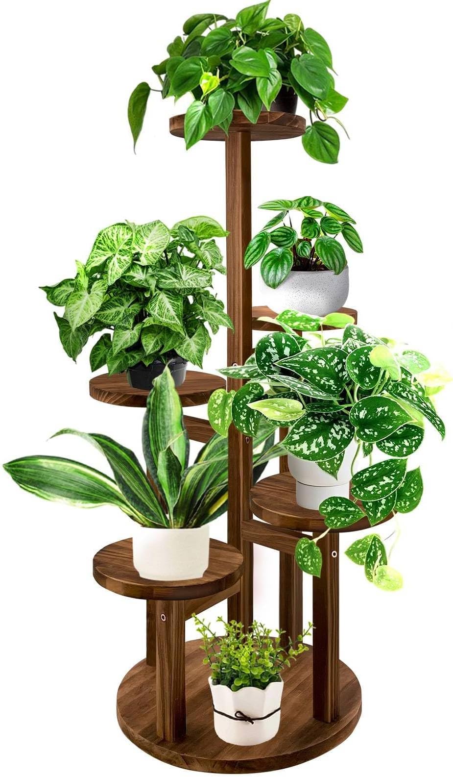 Amazon.com: GEEBOBO 5 Tier Plant Stand With 4 Wheels, Metal Wood Tall ...