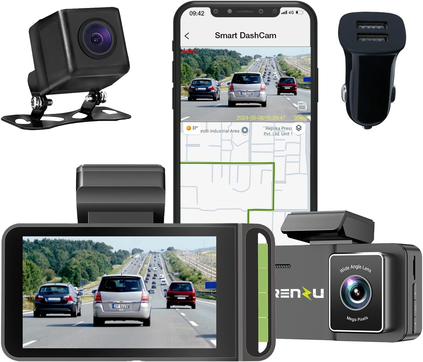 Crossbeats RoadEye 3.0 4K UHD 8MP Dash Camera for Car Front and Rear ...