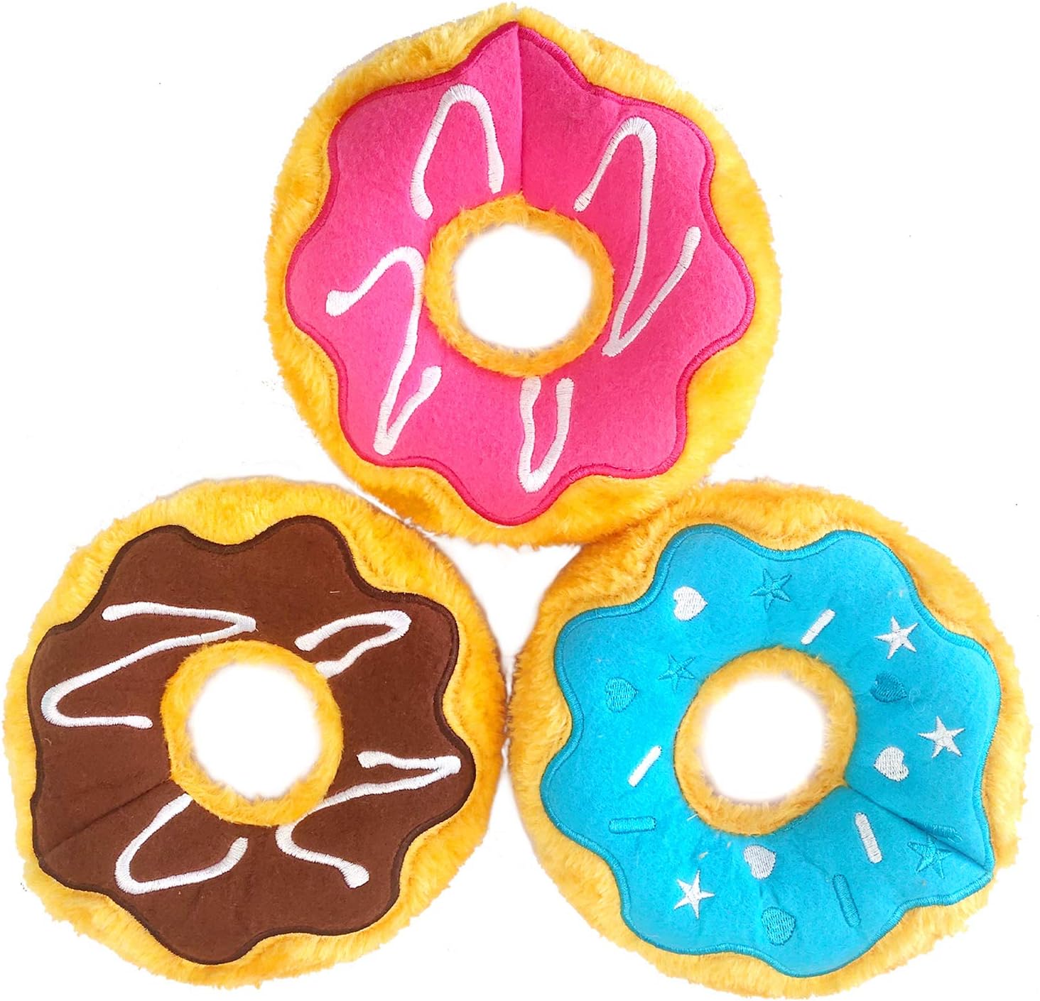 Pet Supplies : LayziePaw 6.5" Donuts Plush Squeaky Dog Toy Set 3 Pack ...