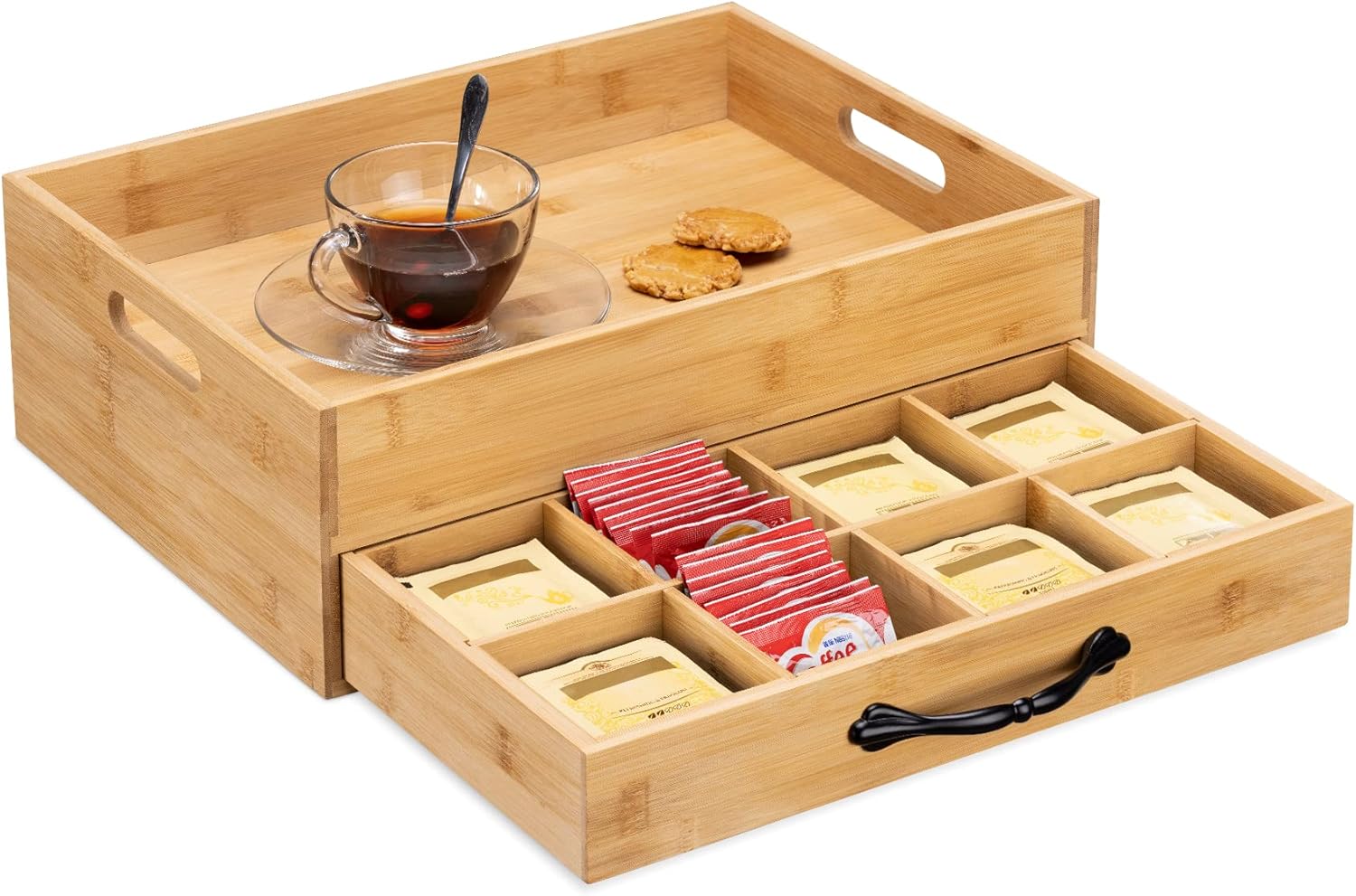 Amazon.com: Navaris Bamboo Tea Box and Tray - Serving Tray with Storage ...