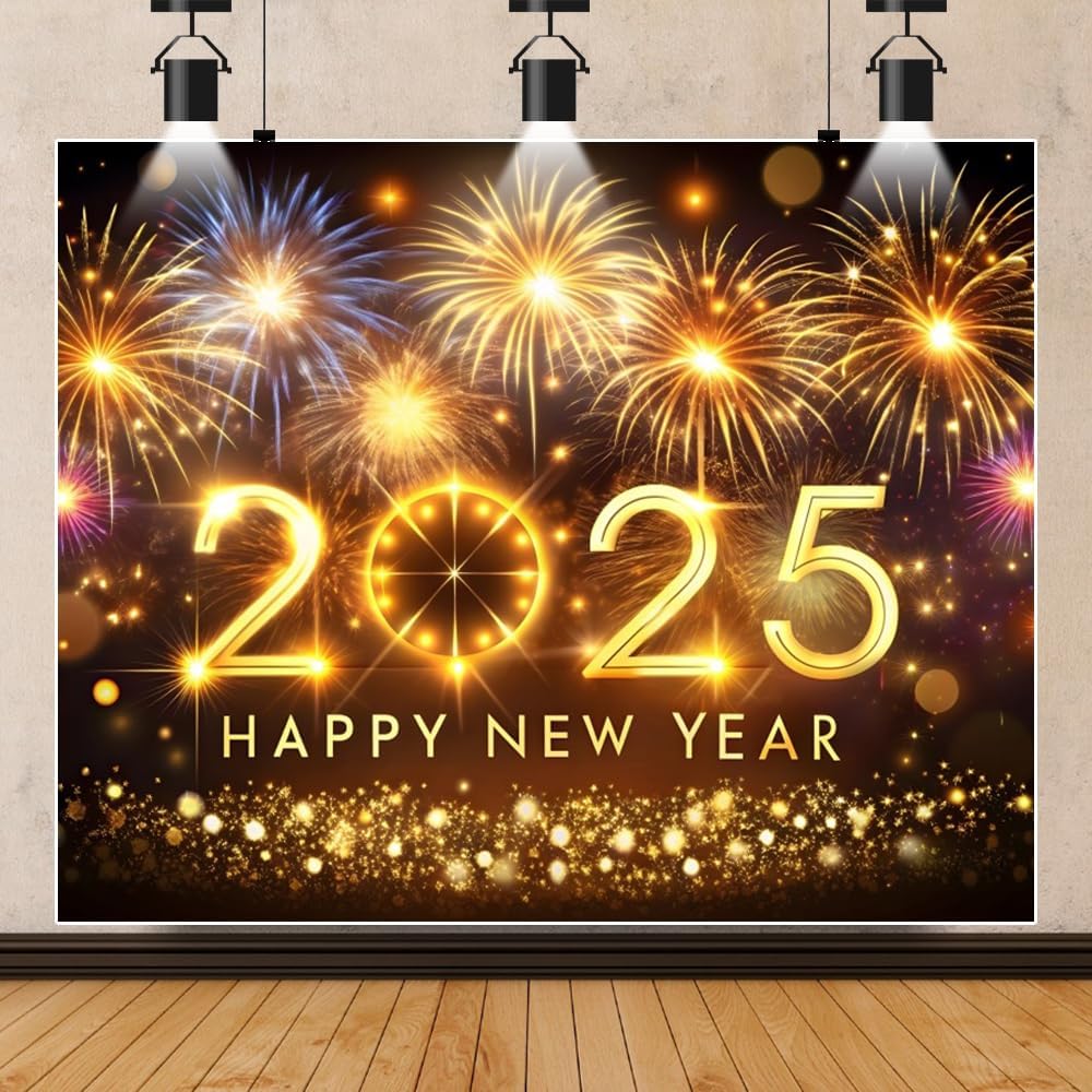 Amazon.com : Happy New Year Backdrop 10x8ft Happy New Year Banner Sign ...