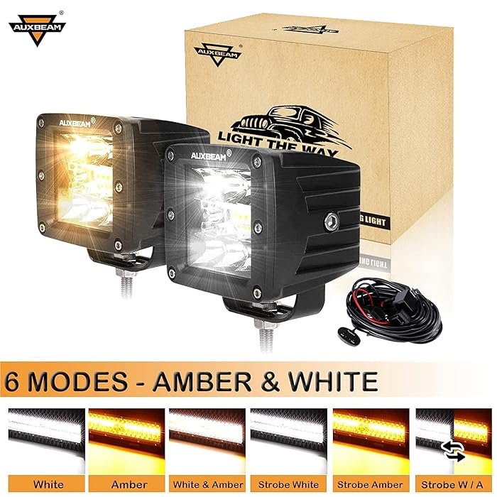 Buy Auxbeam 3 Inch 72W LED Cube Light Bar Amber/White Work LED Pod ...