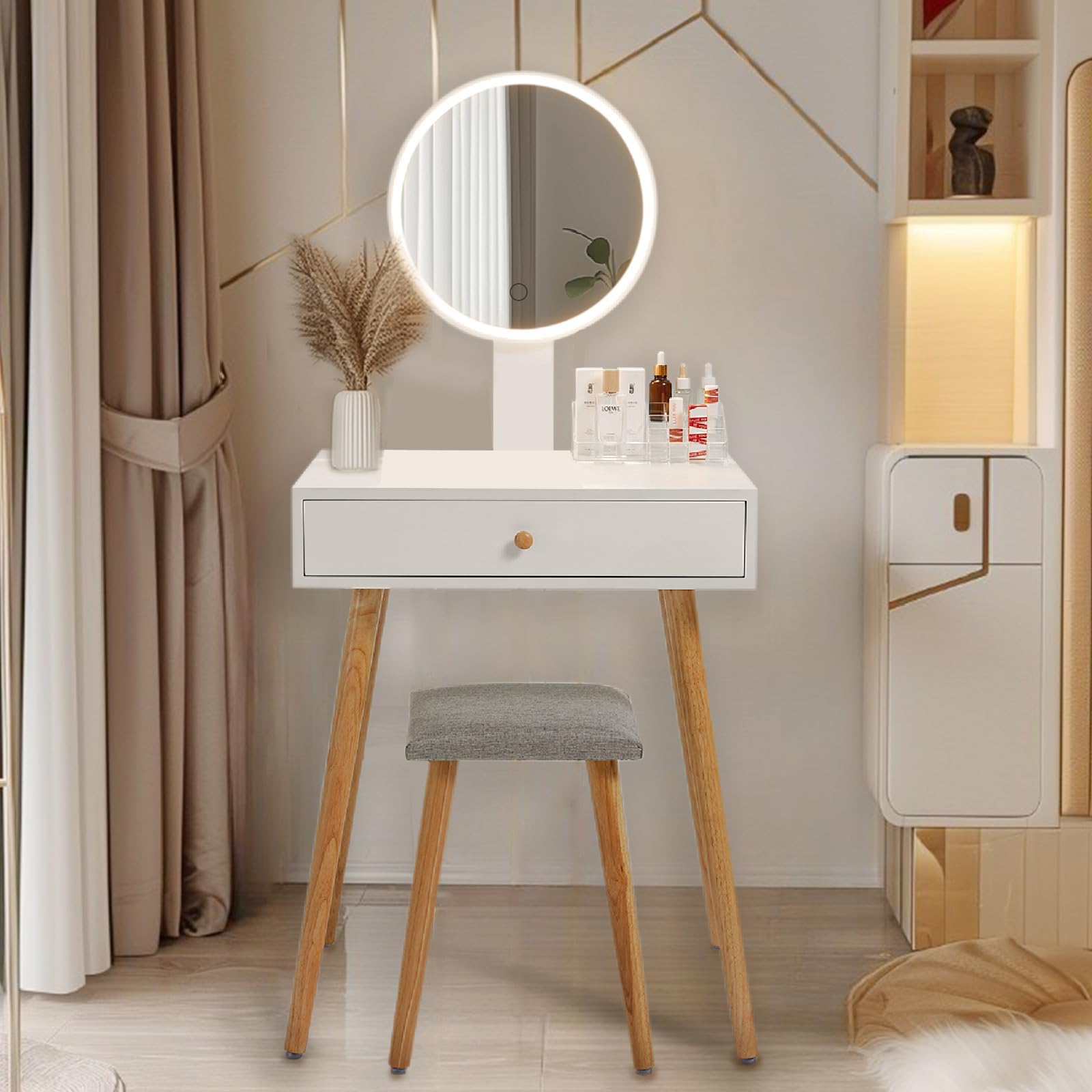 YOURLITE Small Dressing Table with Lighted Mirror and Lights, Compact ...