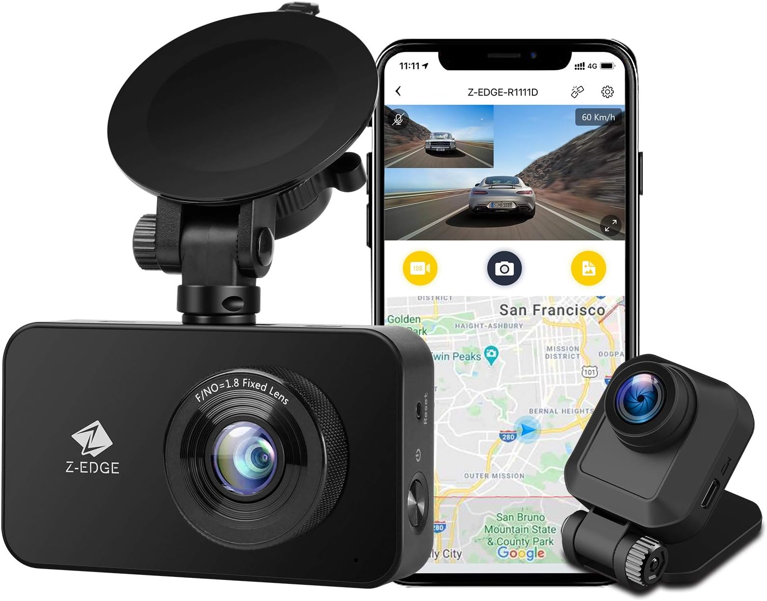 Amazon.com: Z-Edge WiFi Dash Cam, 1920x1080P FHD, Front and Rear Dash ...