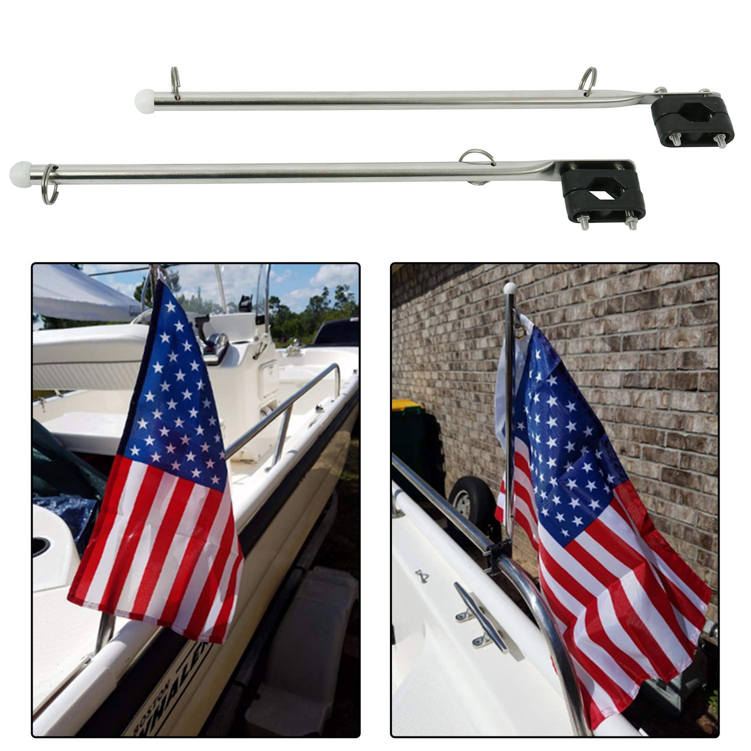 Snapklik.com : 2 Pcs Boat Flag Pole, 155” Stainless Steel Boat Flagpole ...