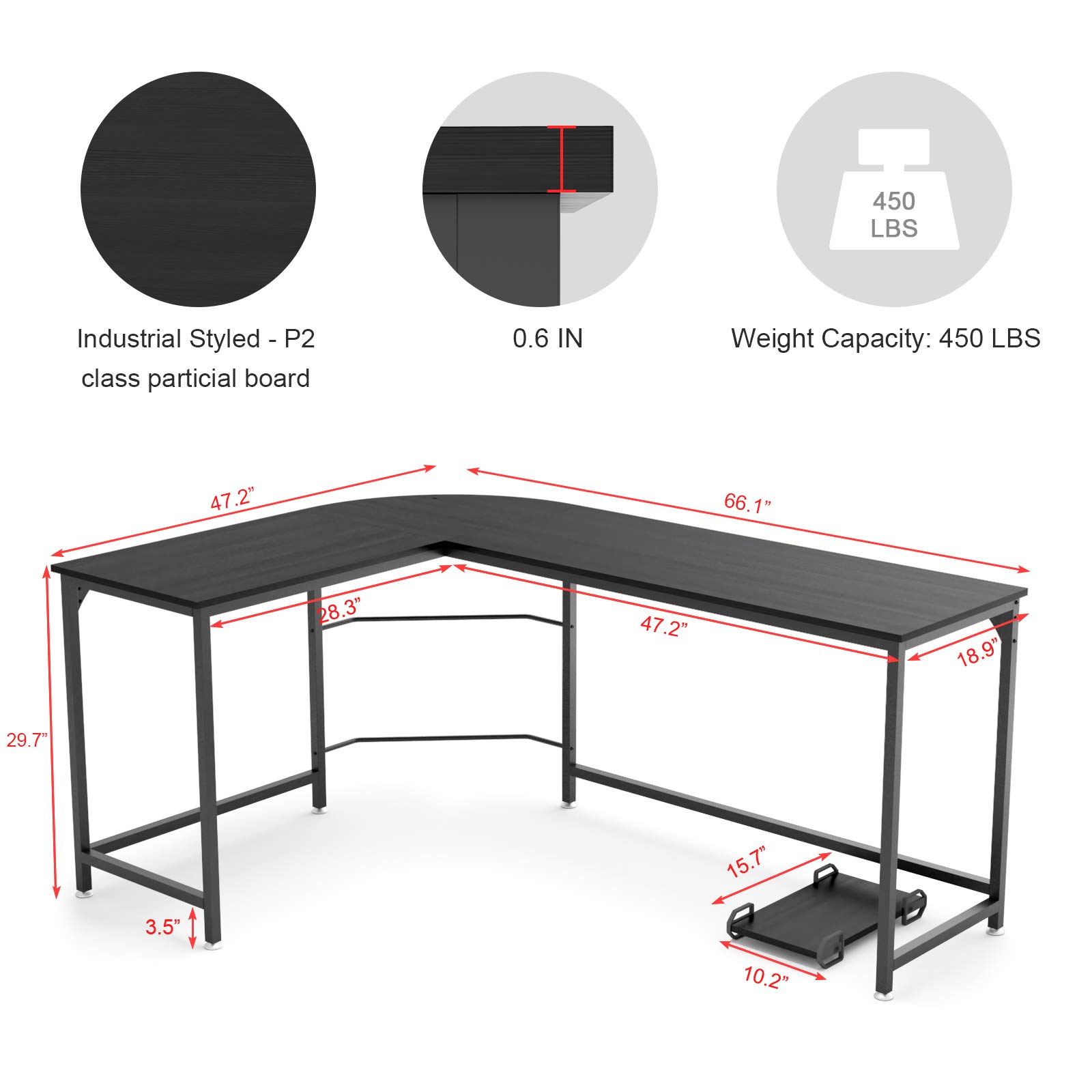 Weehom Reversible L Shaped Desk Black Corner Gaming Computer Desks for ...