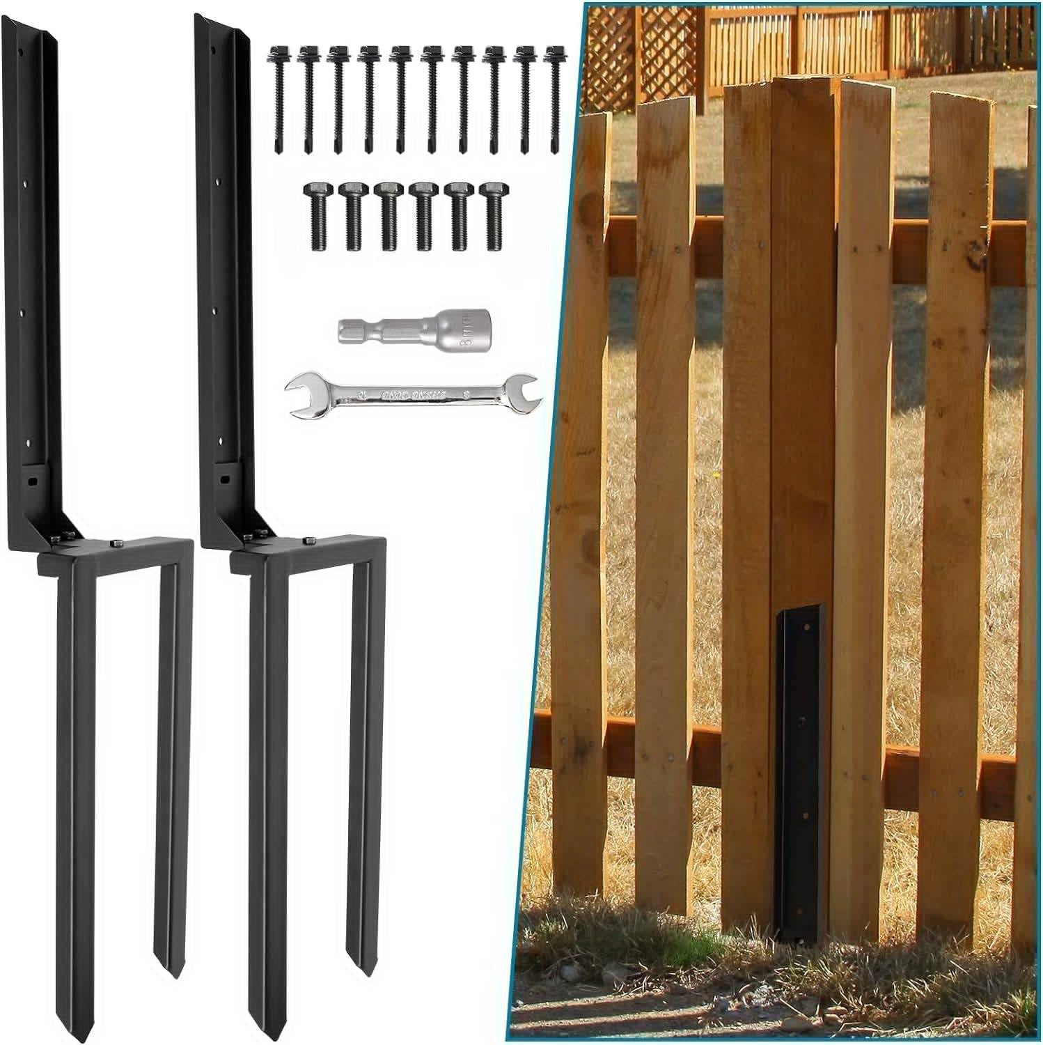 Post Buddy Pack of 4 Easy Fence Post Repair (to fix 2 Broken Wood Posts ...