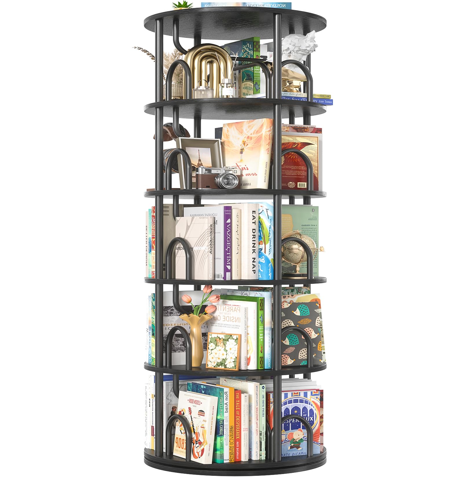 Snapklik.com : 5 Tier Rotating Bookshelf Tower, 360 Display Spinning ...