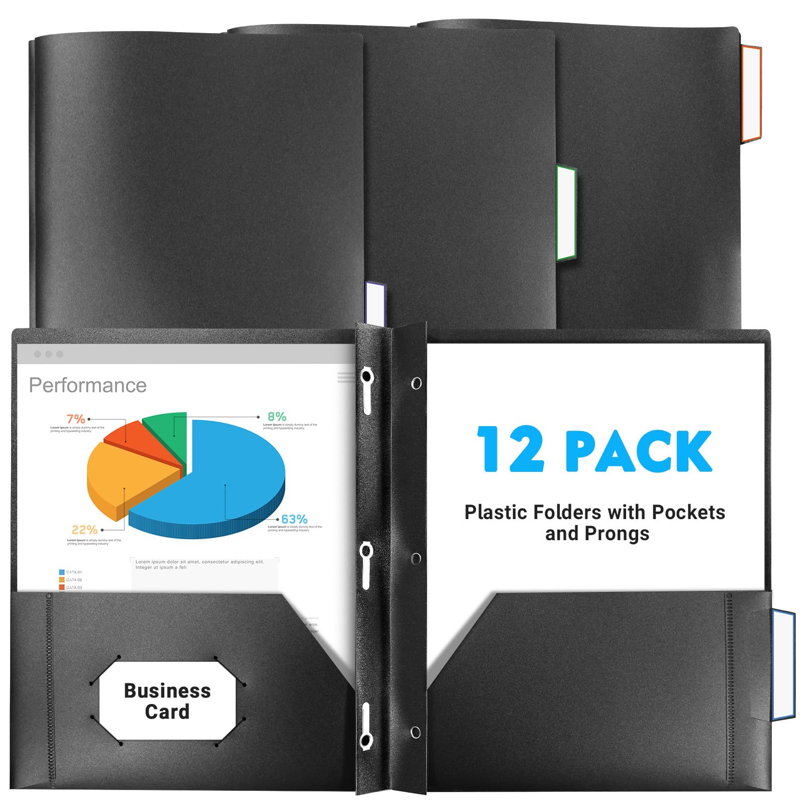 Amazon.com : NORDUN 12 Pack Plastic Folders with Pockets and Prongs ...