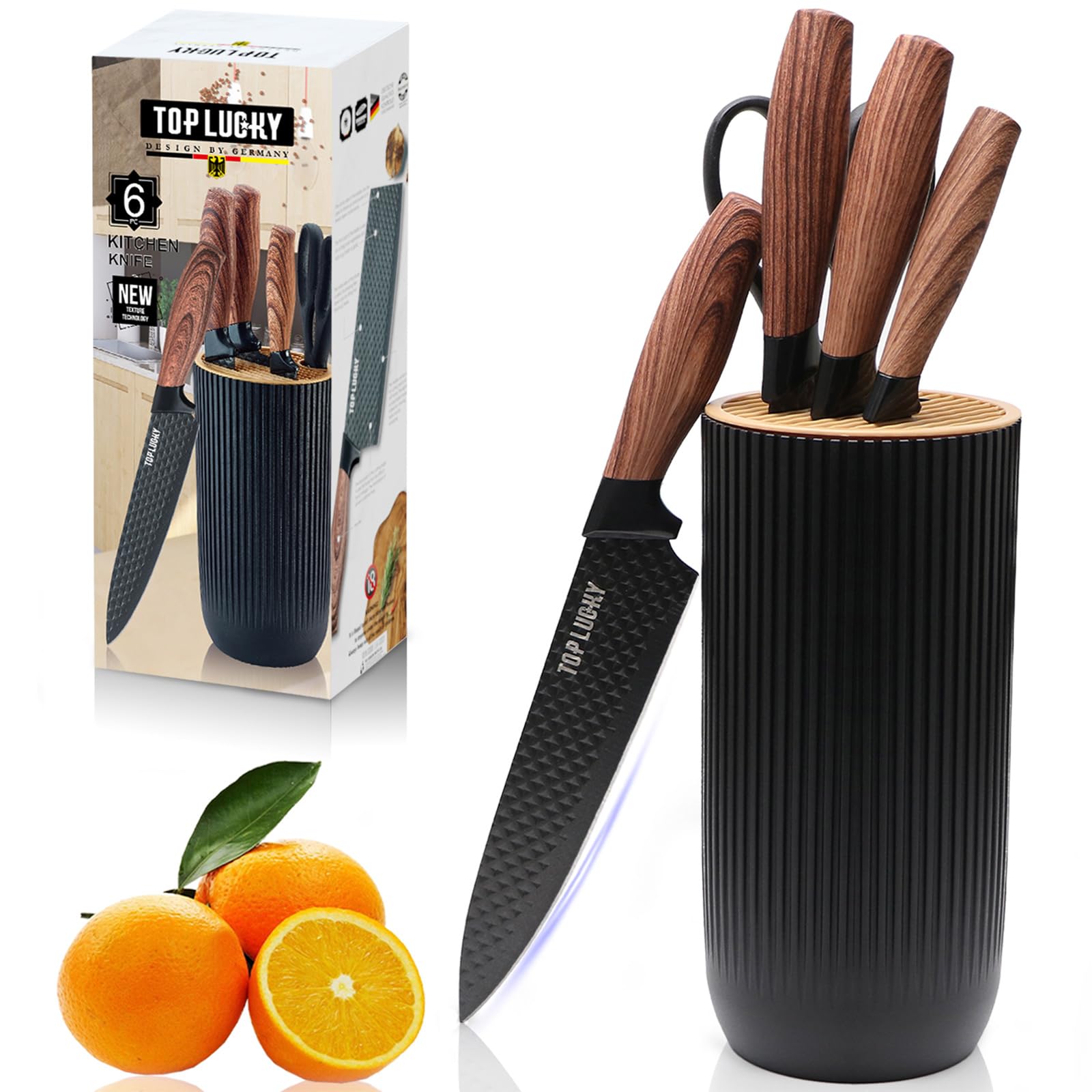Amazon.com: Knife Set, KoudHug 6 Pieces Kitchen Knife Set with Universal Knife Block, Super ...