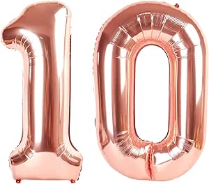Amazon.com: Rose Gold Number 10 Balloon, Number Ballons 40 Inch 10 ...