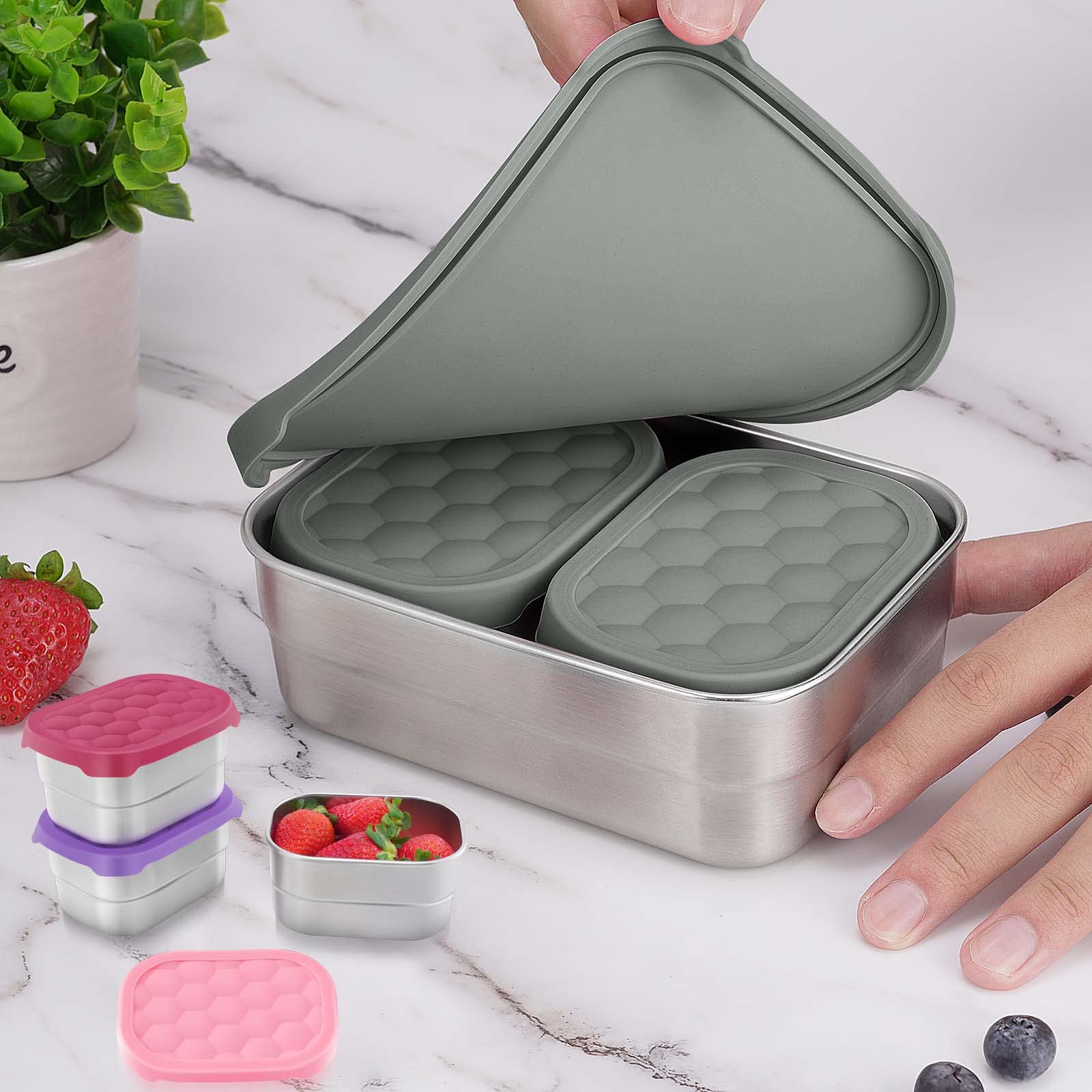 Amazon.com: Tanjiae Bundle - 2 items Stainless Steel Lunch Snack ...