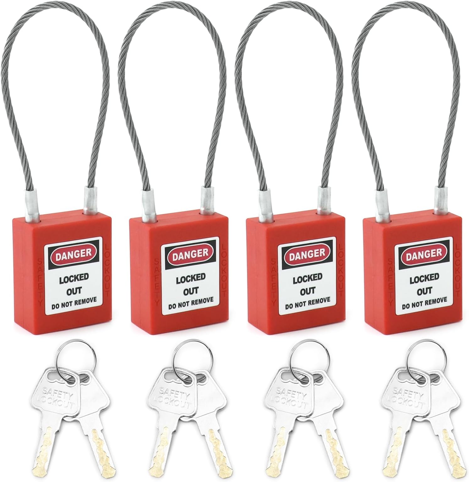 QWORK 4 Pack Lockout Tagout Steel Cable Locks with 8 Keys, Compact ...