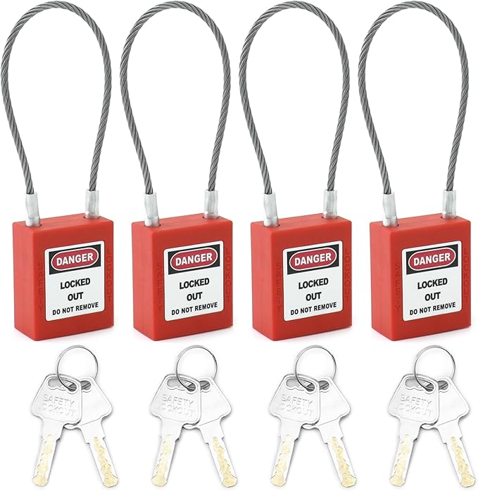 QWORK 4 Pack Lockout Tagout Steel Cable Locks with 8 Keys, Compact ...