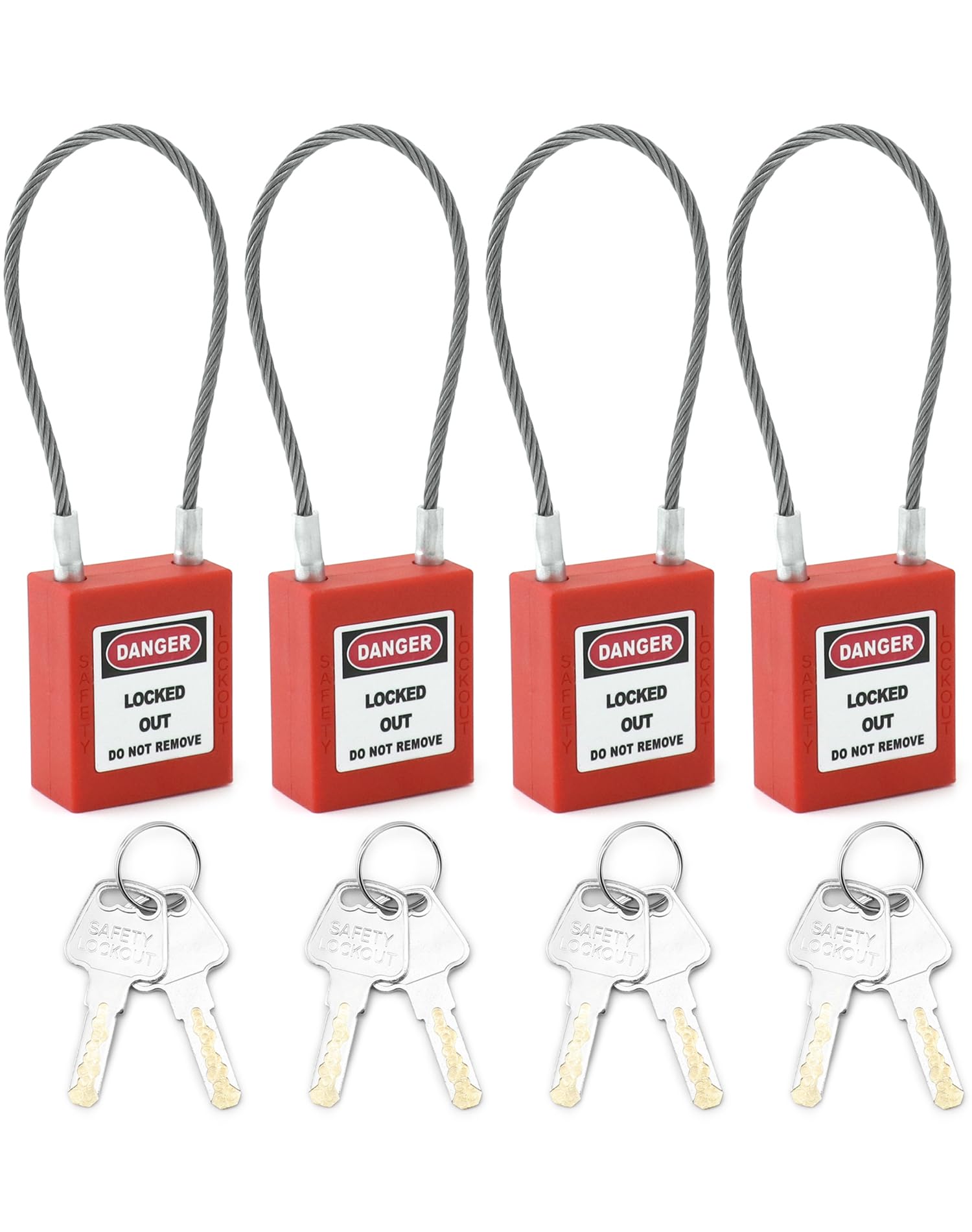 QWORK 4 Pack Lockout Tagout Steel Cable Locks with 8 Keys, Compact ...
