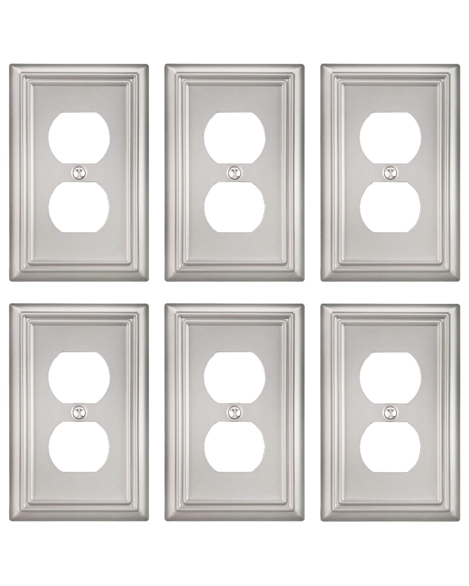 ZILLSEA 6-Pack Duplex Wall Plate, Decorative Satin Nickel Outlet Cover ...