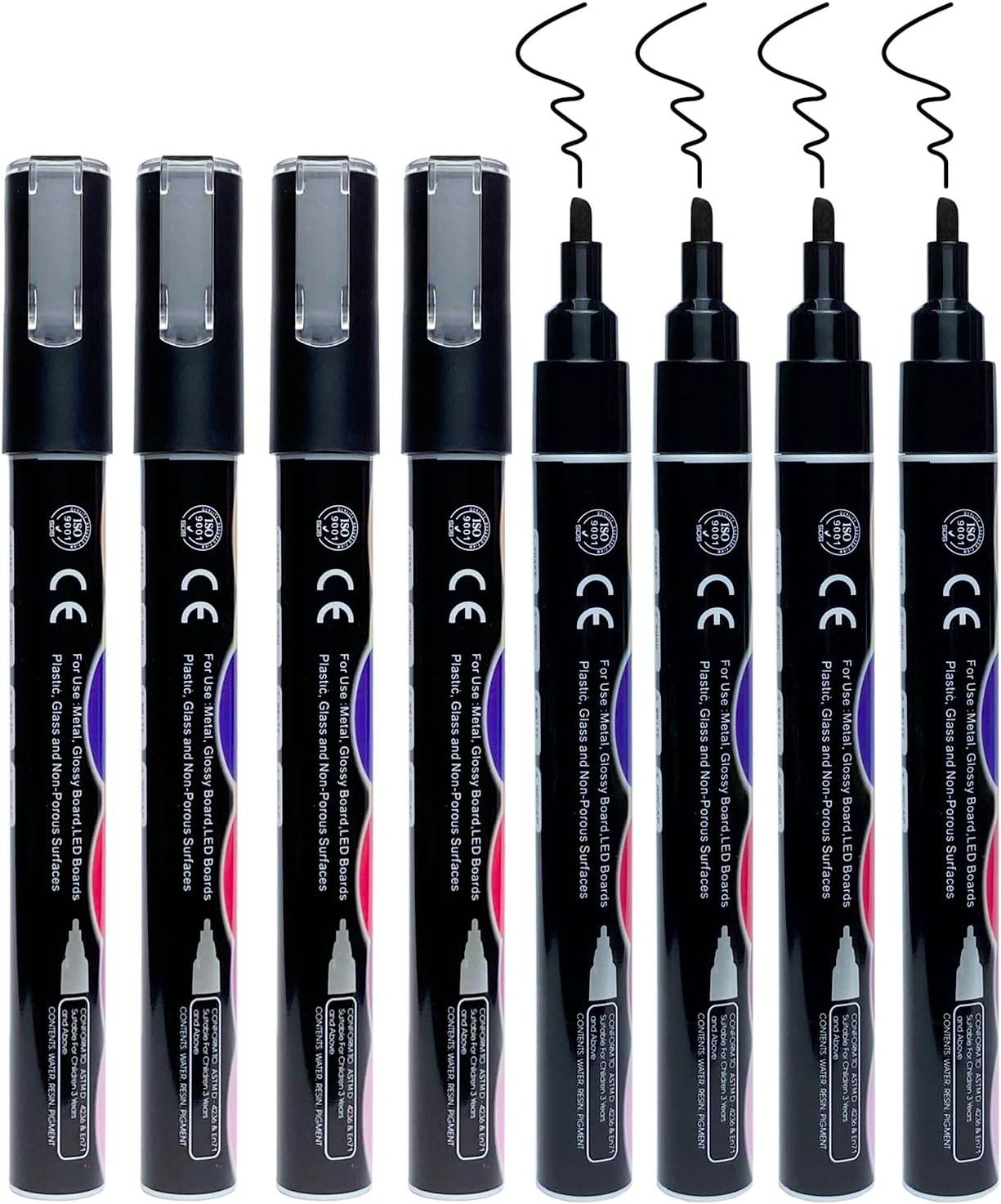 Amazon.com : TIIKKASI Wet Erase Chalk Markers Black 8 Pack 1-3mm ...