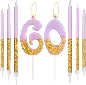 Amazon.com: iNINGER Purple Glitter 60 Candles for Birthday, Anniversary ...