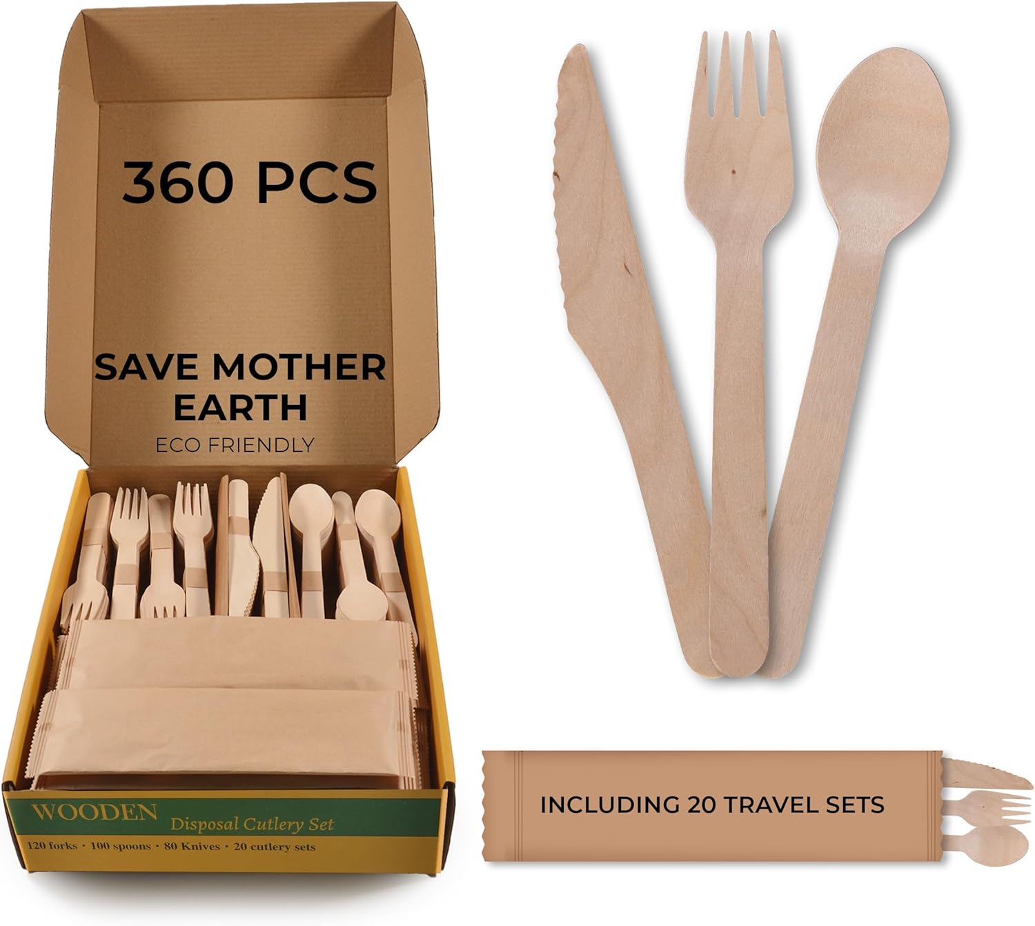 Amazon.com: ZenithPro Wood Compostable Utensils Set or compostable ...