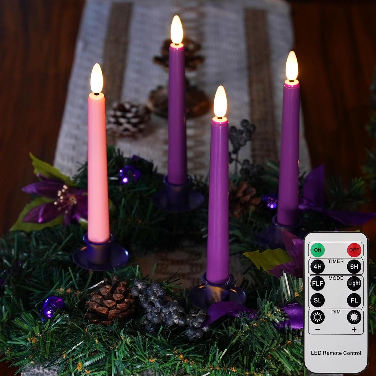 Freepower Flameless Advent Candles Set Of 4 Battery Operated Led Advent Candle