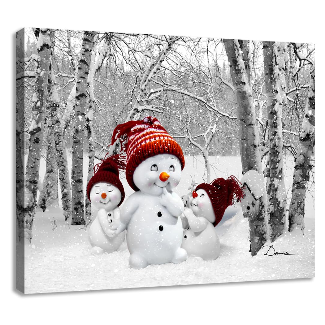 Christmas Snowman Canvas Wall Art, Merry Winter Snow Scene Print ...