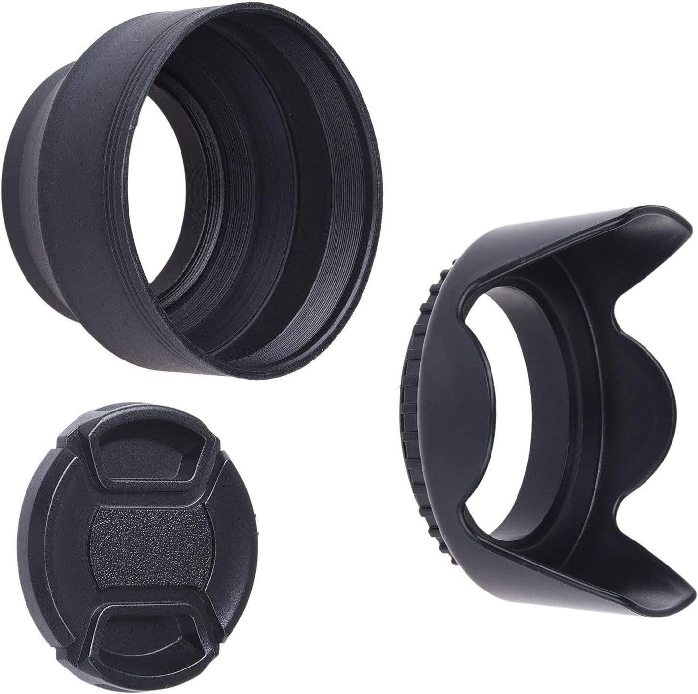 55mm Set of 2 Camera Lens Hoods - Rubber (Collapsible) + Tulip Flower ...