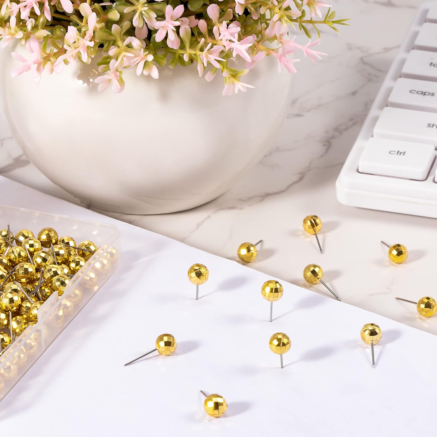 200 Pcs Gold Push Pins, 1/4 inch Thumb Map Tacks with Plastic Round ...