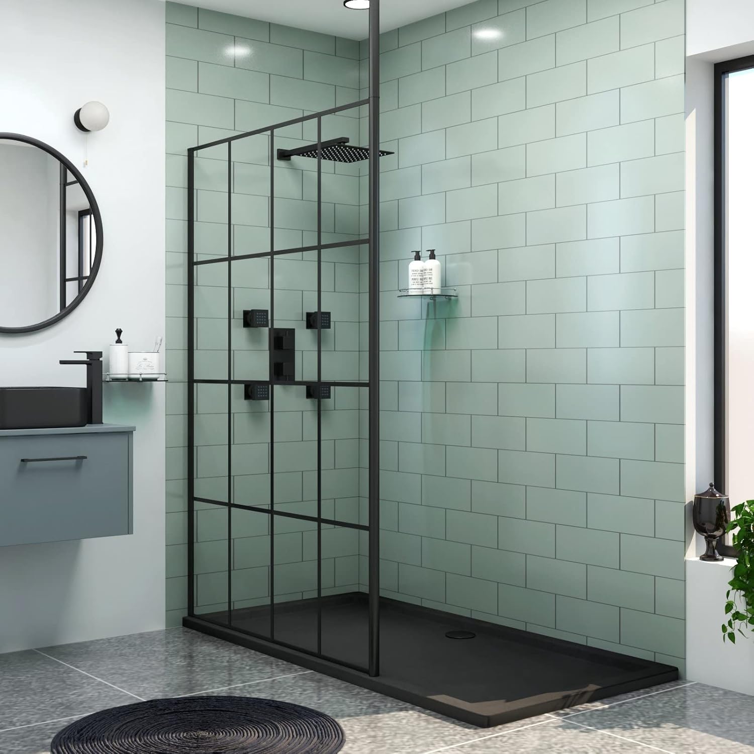 Modern Milan 900mm Walk in Wetroom Matt Black Screen with Ceiling Post ...