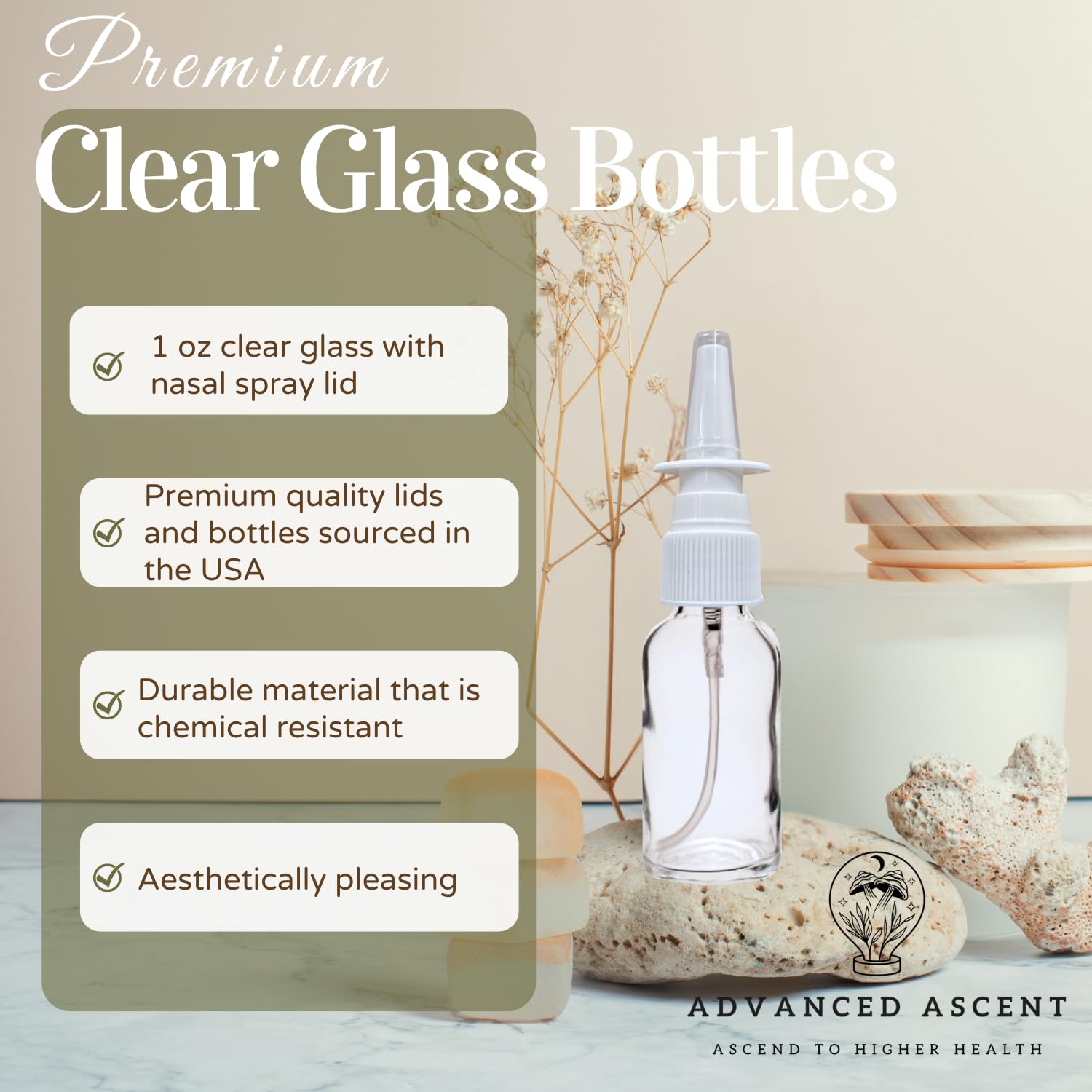 Empty 1oz Glass Bottles With Sprayers ADVANCED ASCENT 1oz Clear Glass ...