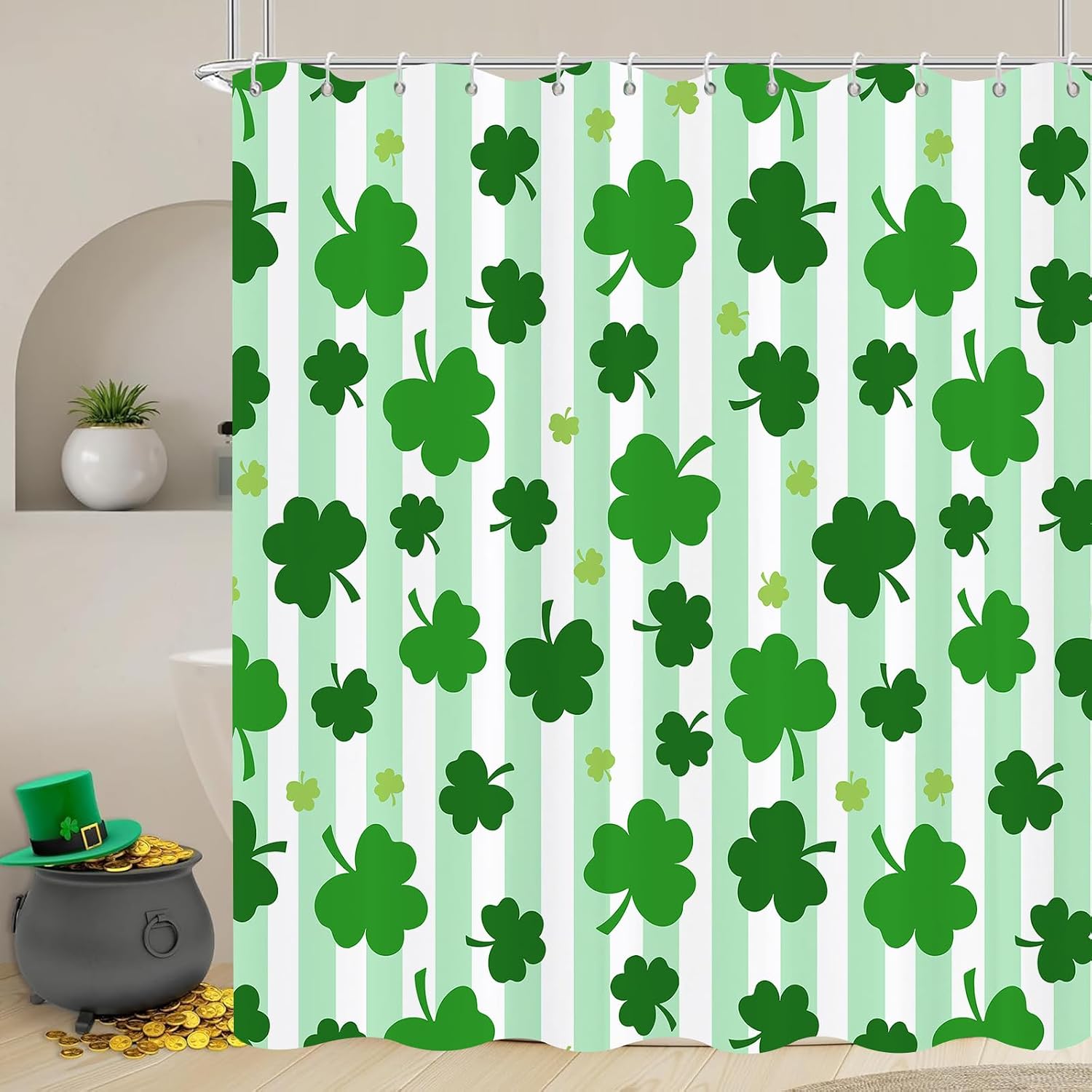 Amazon.com: Gloriousa St. Patrick's Day Shower Curtain Green Clover ...