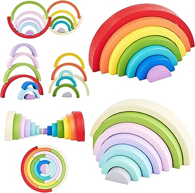 Amazon.com: Montessori Wooden Rainbow Toy Colored Arch Bridge Blocks ...