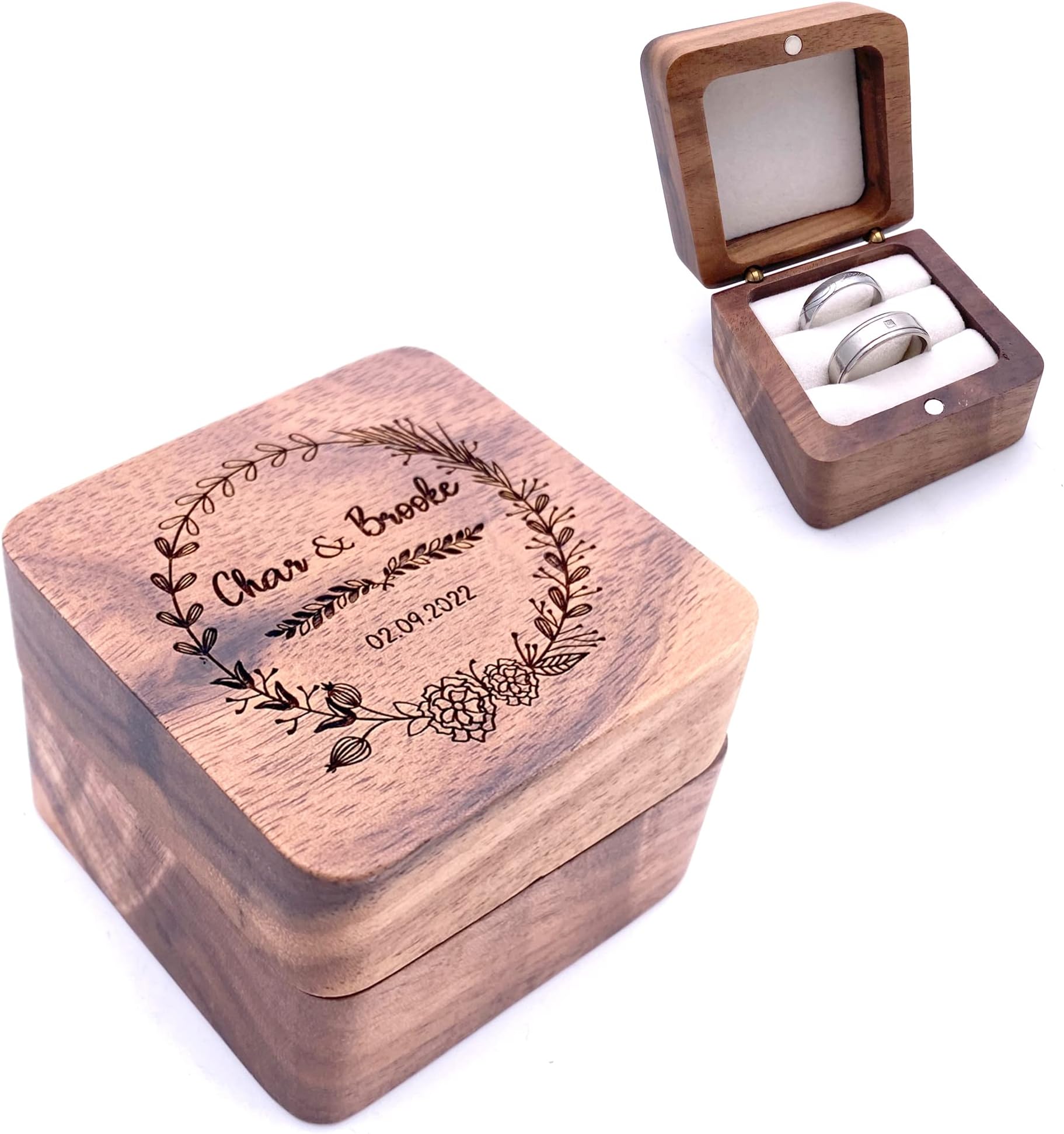 Tangle Labs Luxury Wooden Wedding Ring Box - Pandora-Style Rotating ...