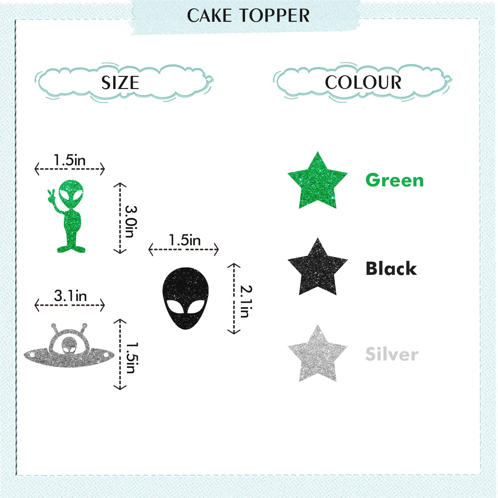 Snapklik.com : Alien Cupcake Toppers, Black & Green Glitter ET UFO ...