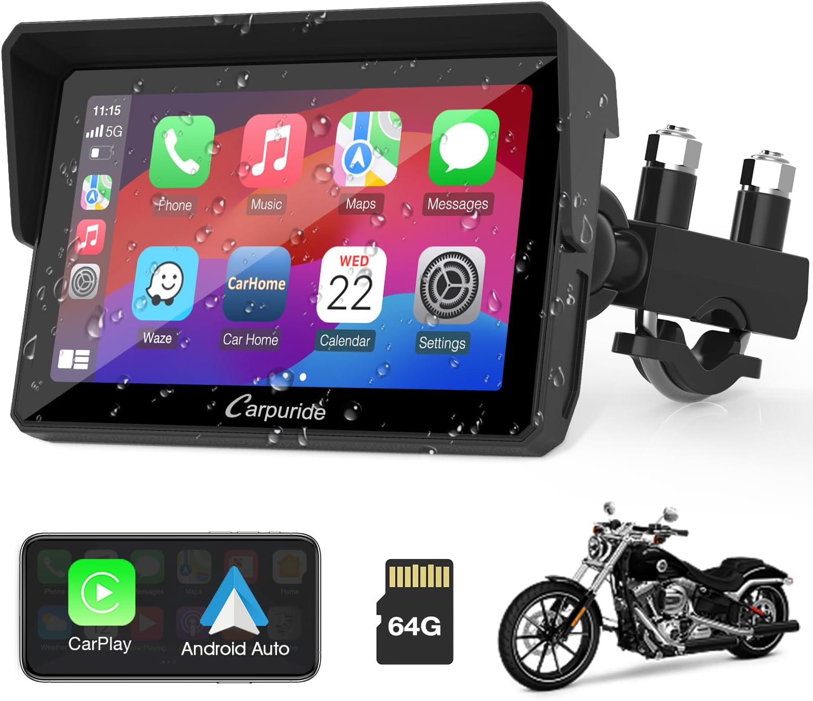 CAMECHO sans Fil Portable Carplay Moto Android Auto, 5'' IPS écran ...