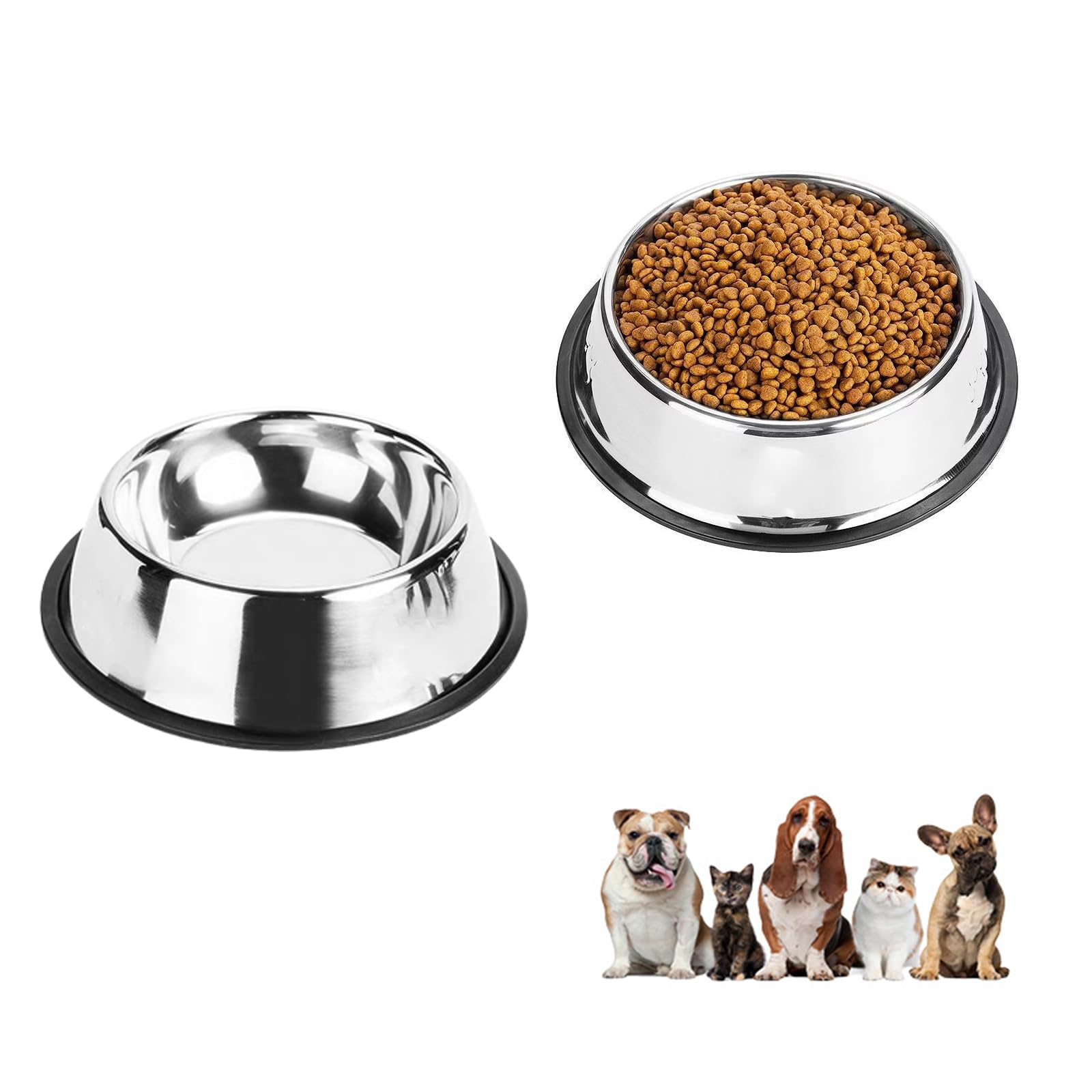 Stainless Steel Dog Bowls with Anti-Skid Rubber Base, Food and Water ...