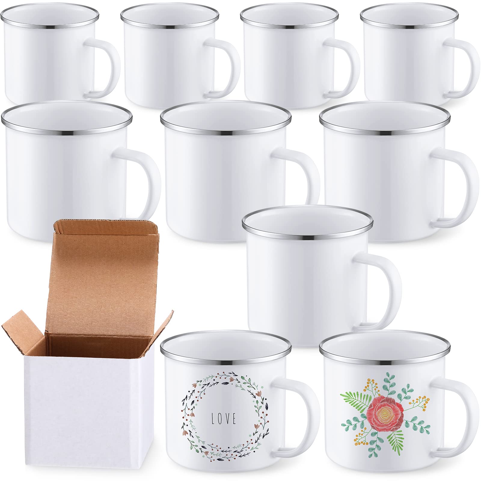 Gerrii 10 Pcs Sublimation White Enamel Mug Set 16.9 oz Blanks Tea ...