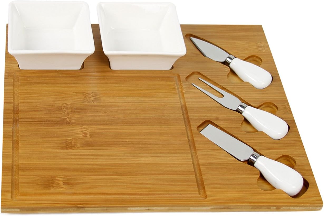 Amazon.com | Evelyne GMT-10117 Bamboo Cheese Board Server with Ceramic ...
