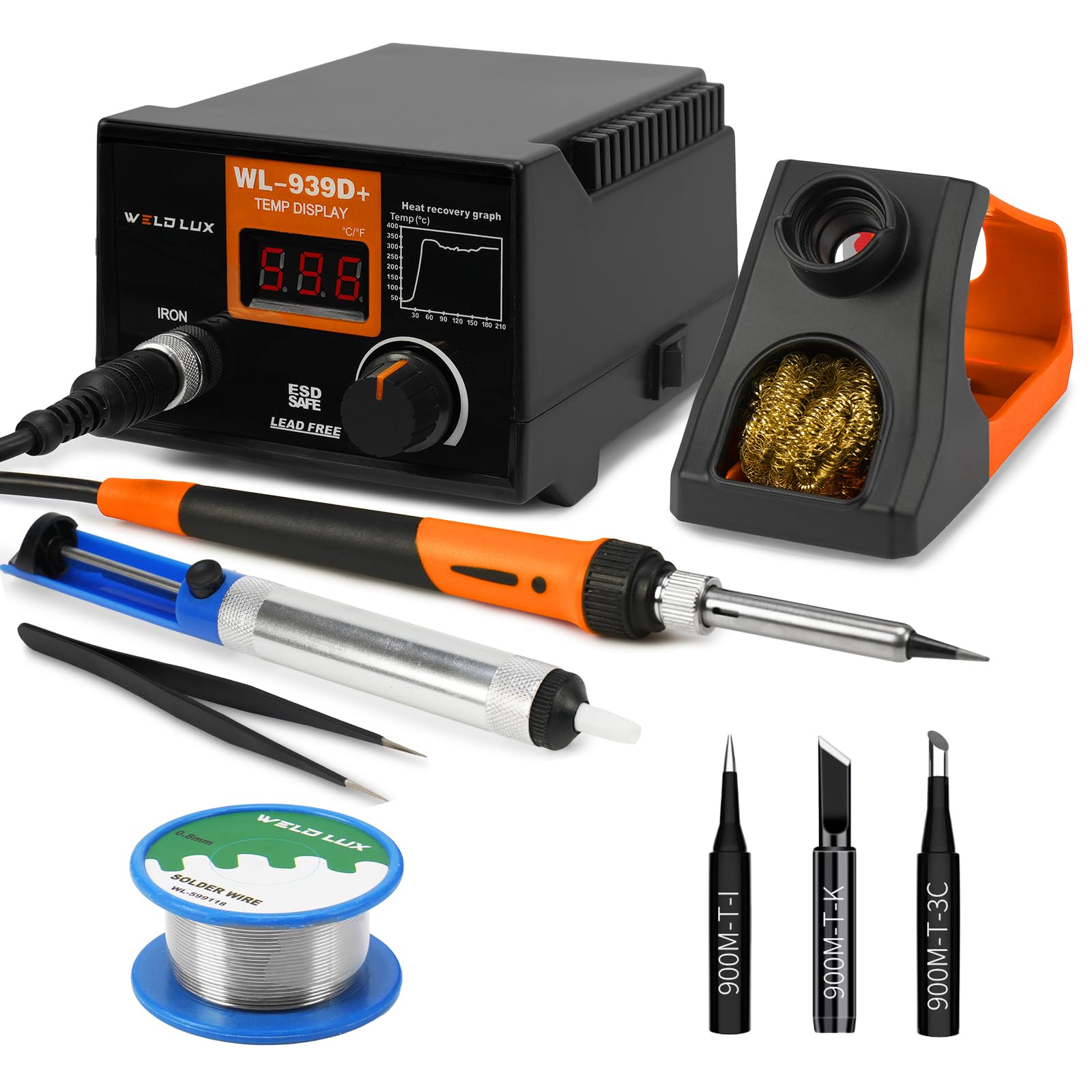 Snapklik.com : Weld Lux 939D+ Digital Soldering Station, 100W Equivalent