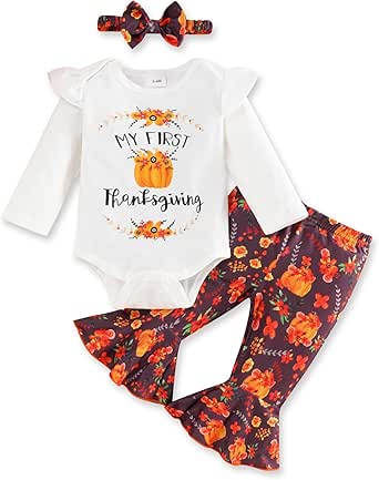 Amazon.com: Perdeca My First Thanksgiving Baby Girl Outfit My 1st Thanksgiving Romper Gobble ...