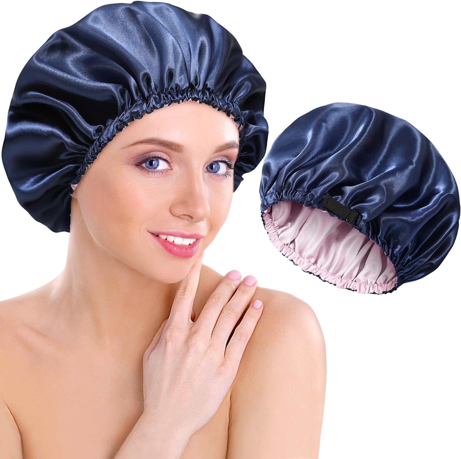 Euqvunn 2Pièces Bonnet Satin Cheveux Nuit, Réglable avec Large Bande ...